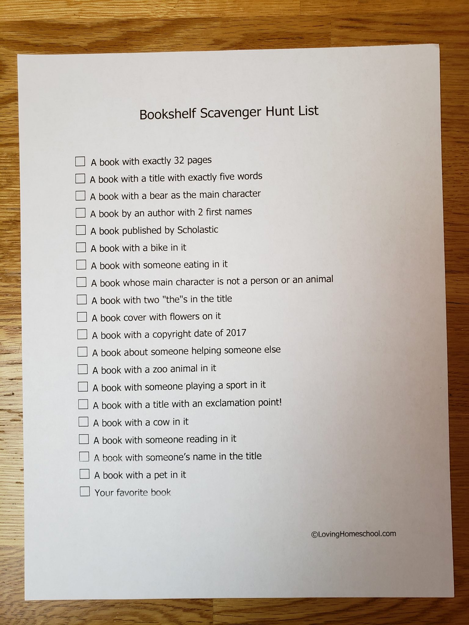 Bookshelf Scavenger Hunt - LovingHomeschool.com