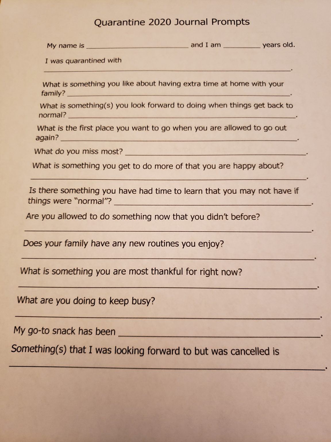 Quarantine Journal Prompts for Kids - LovingHomeschool.com