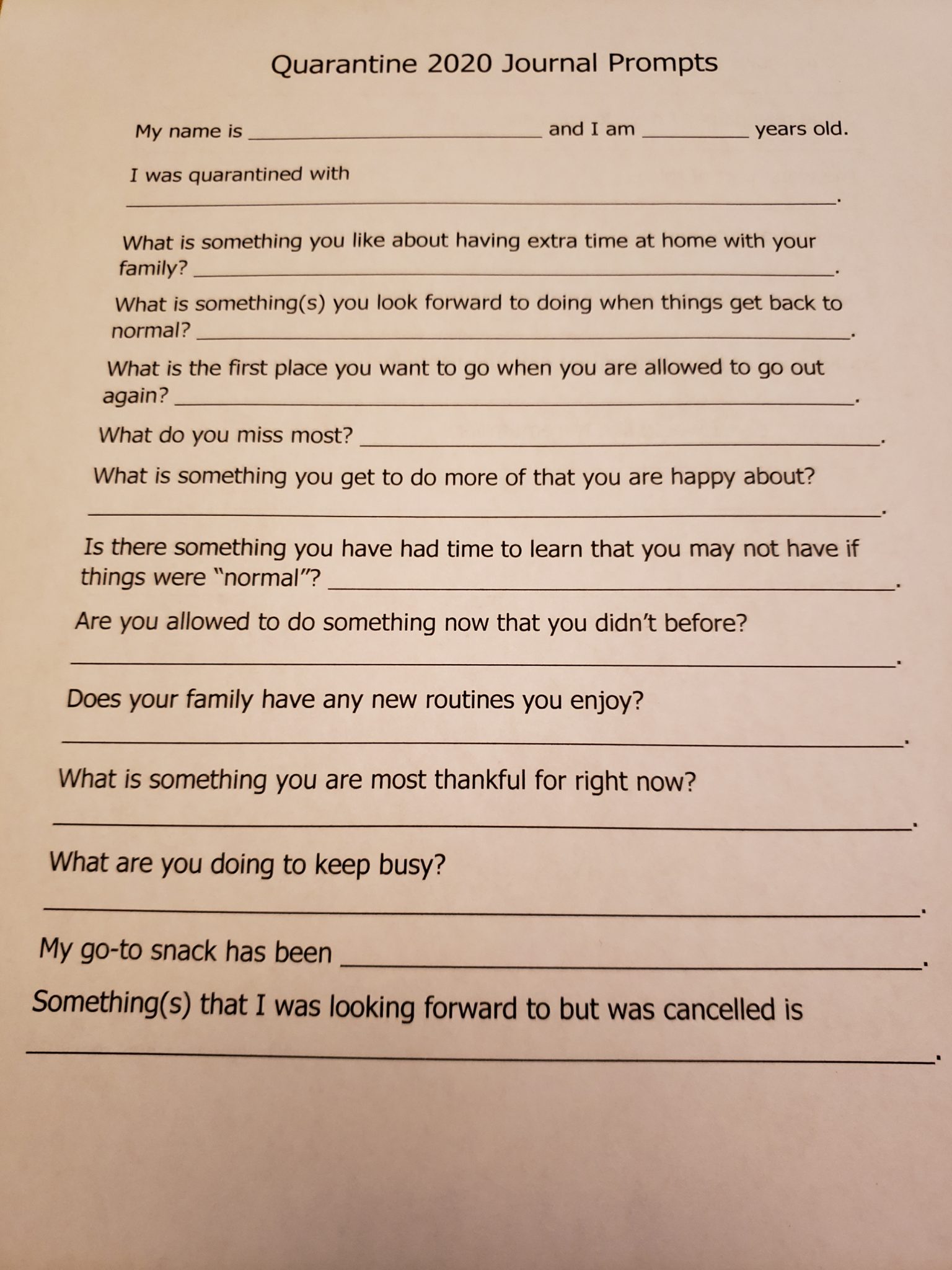 Quarantine Journal Prompts for Kids - LovingHomeschool.com
