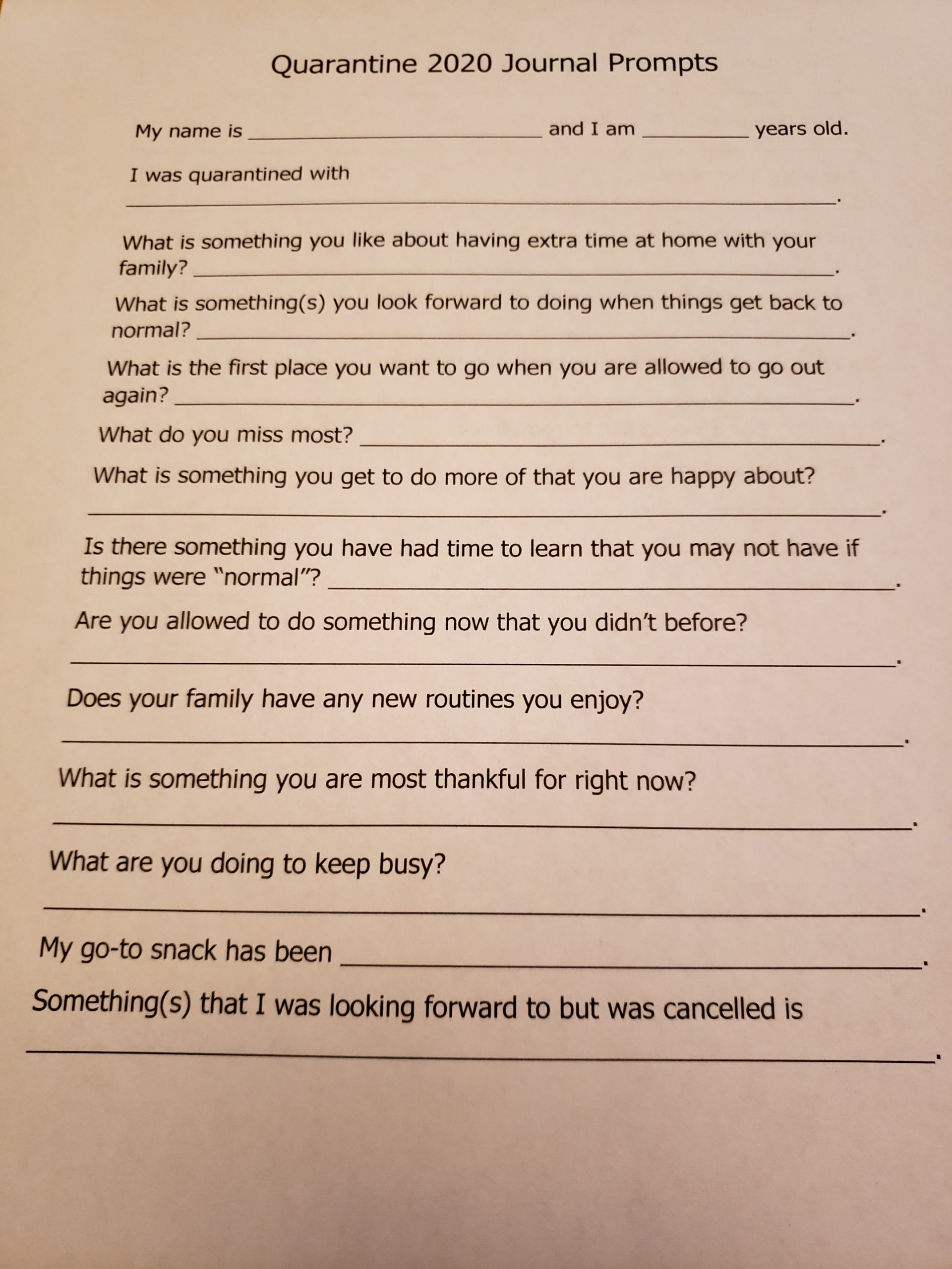 Quarantine Journal Prompts for Kids - LovingHomeschool.com