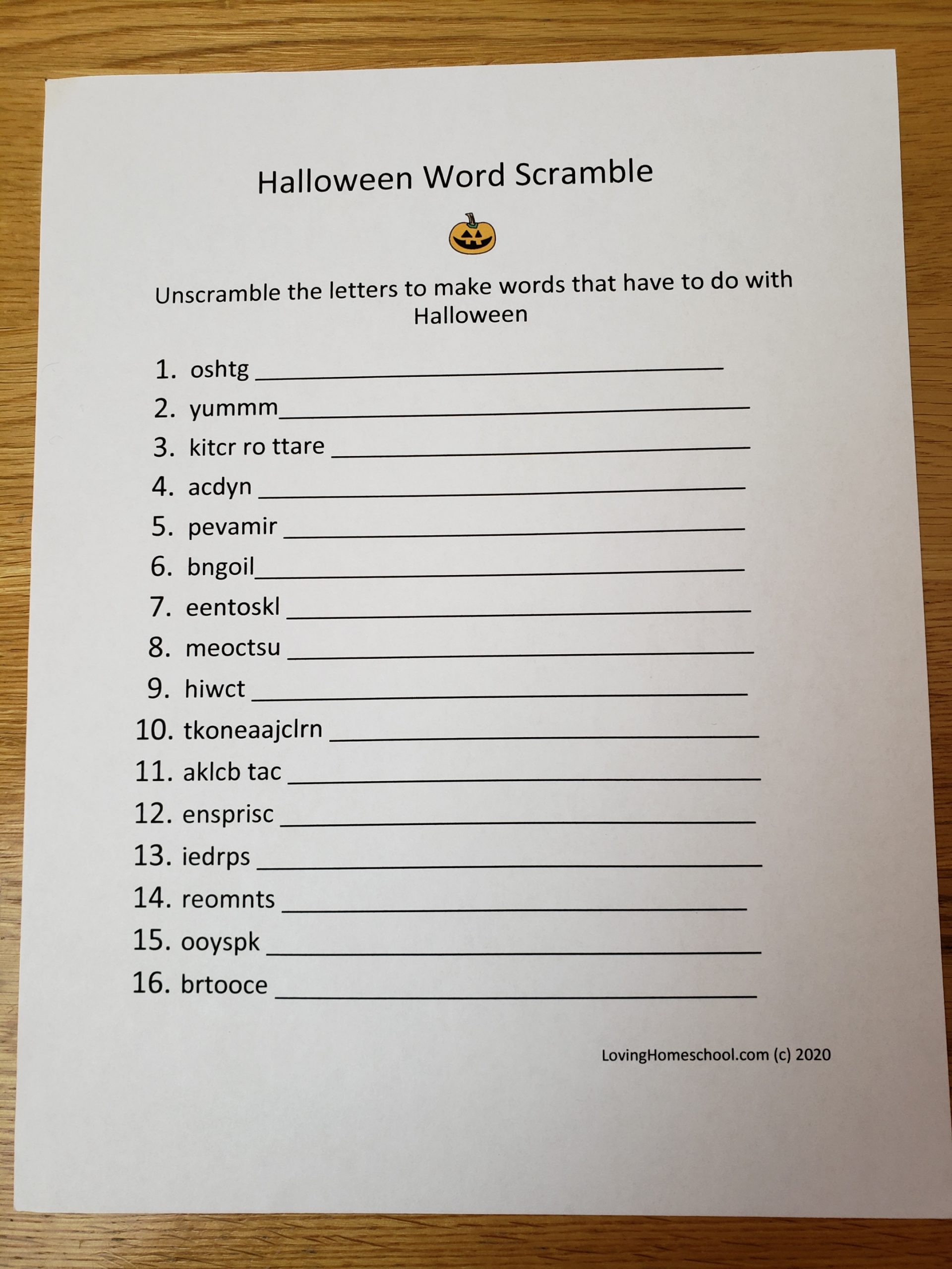 Halloween Word Scramble - LovingHomeschool.com