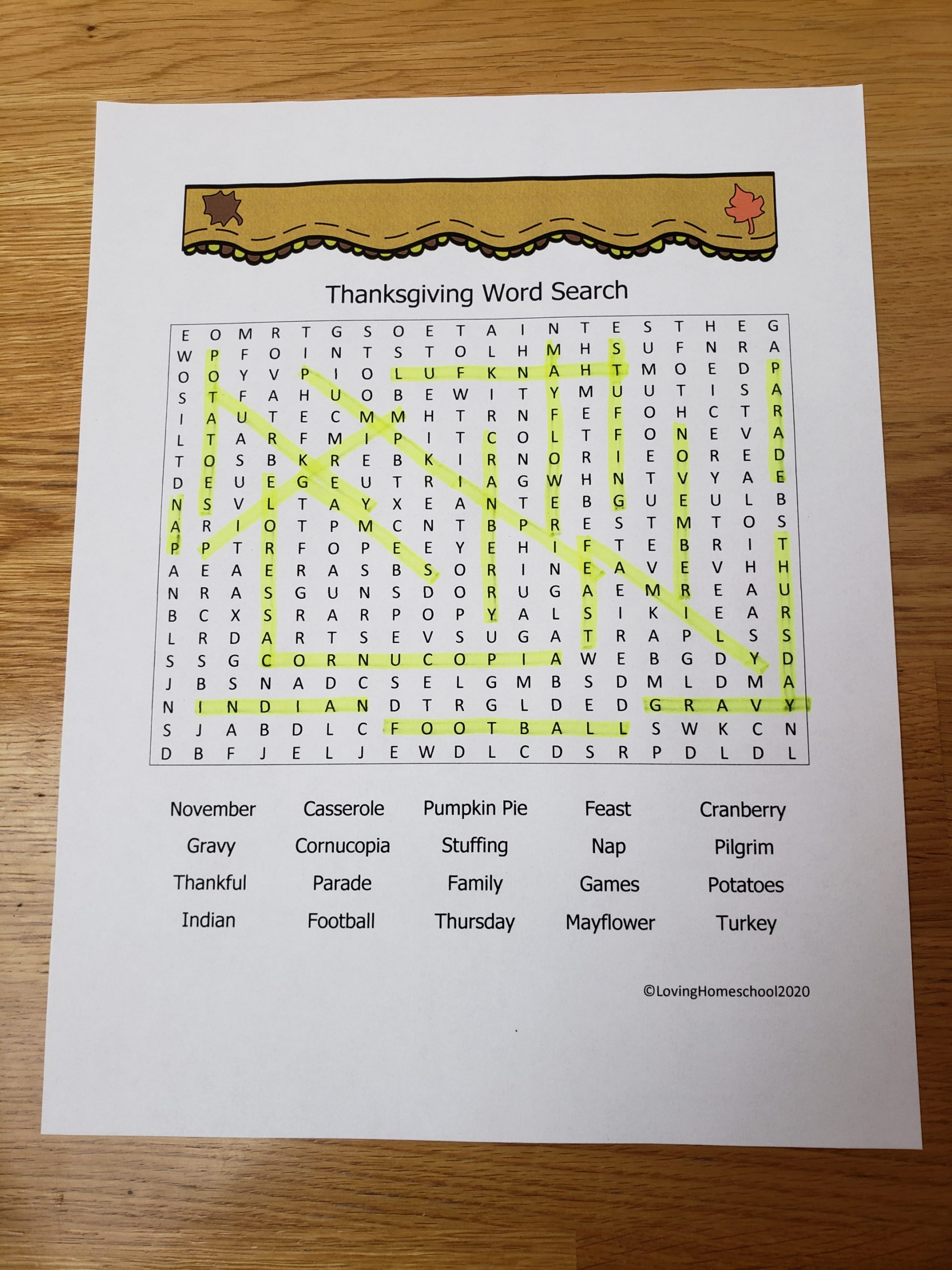Thanksgiving Word Search - LovingHomeschool.com