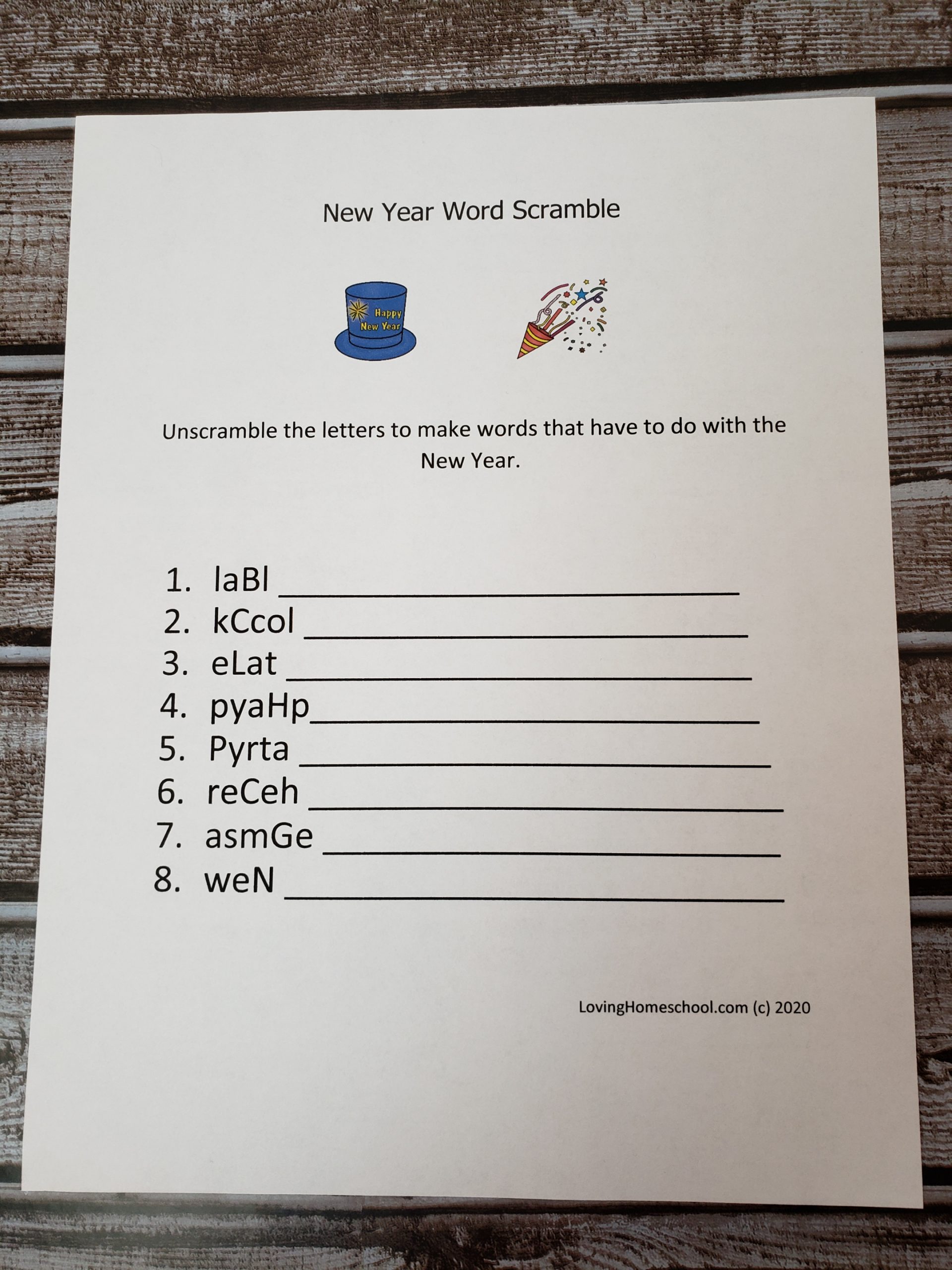New Year Word Scramble - LovingHomeschool.com