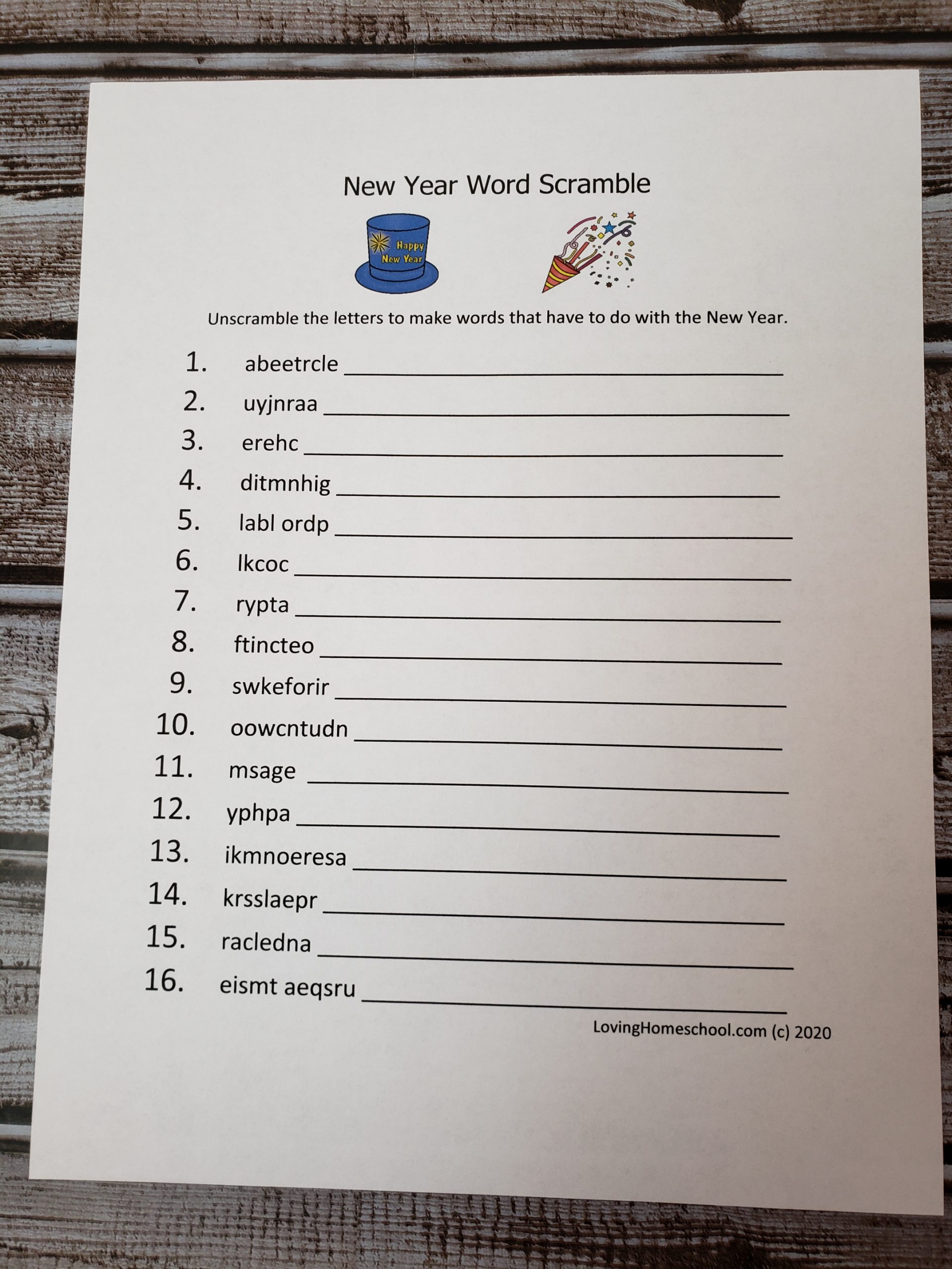 New Year Word Scramble - LovingHomeschool.com