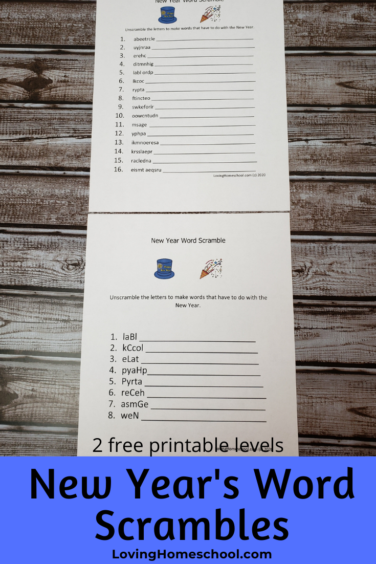 New Year Word Scramble - LovingHomeschool.com