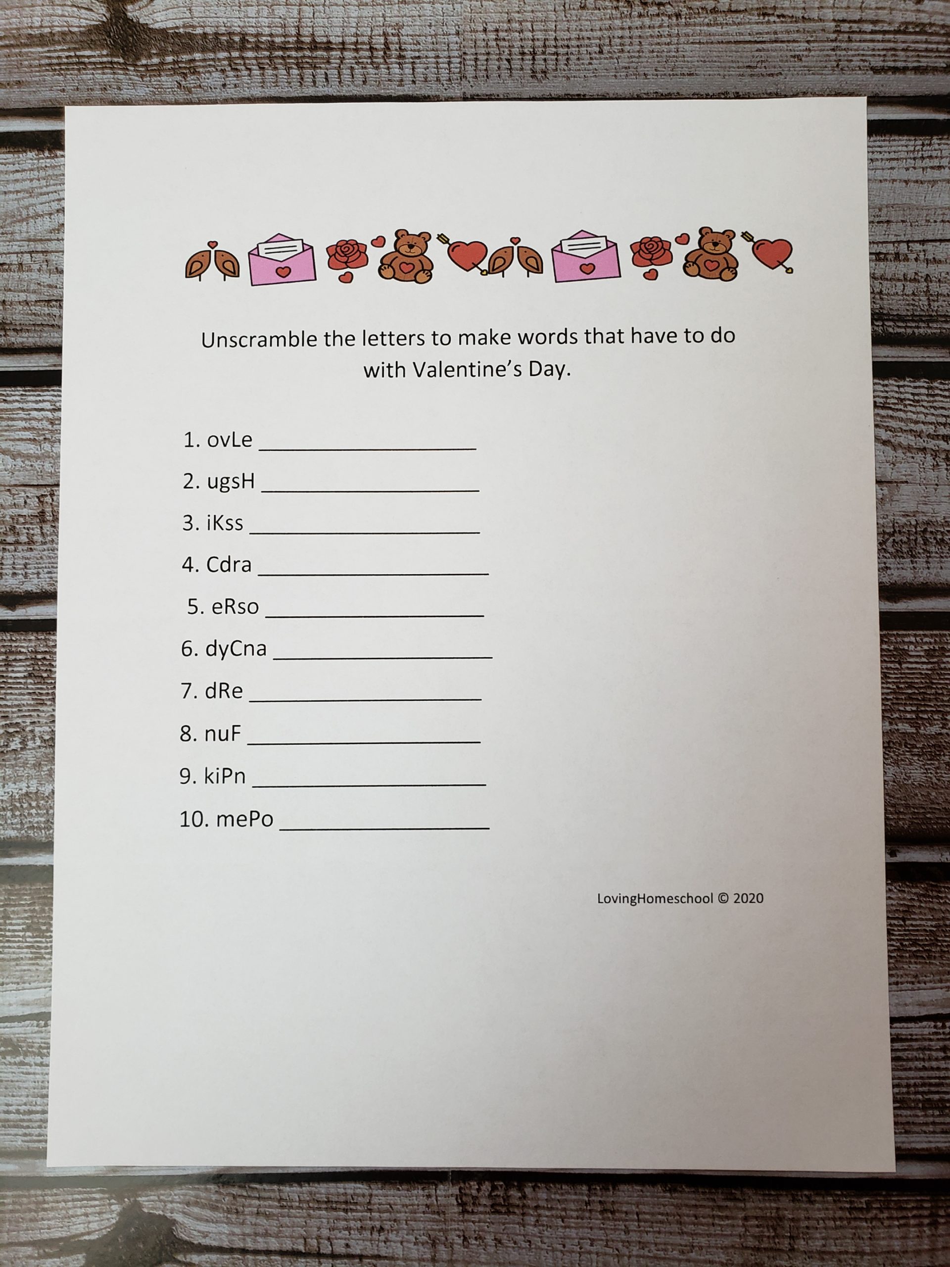 Valentine’s Day Word Scramble - LovingHomeschool.com