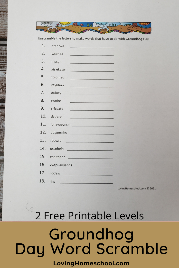 Groundhog Day Word Scramble - LovingHomeschool.com