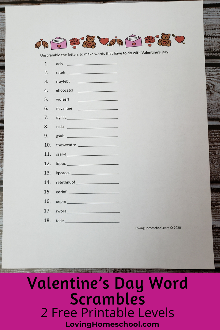Valentine’s Day Word Scramble - LovingHomeschool.com
