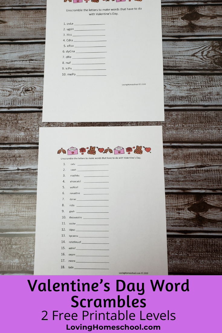 Valentine’s Day Word Scramble - LovingHomeschool.com