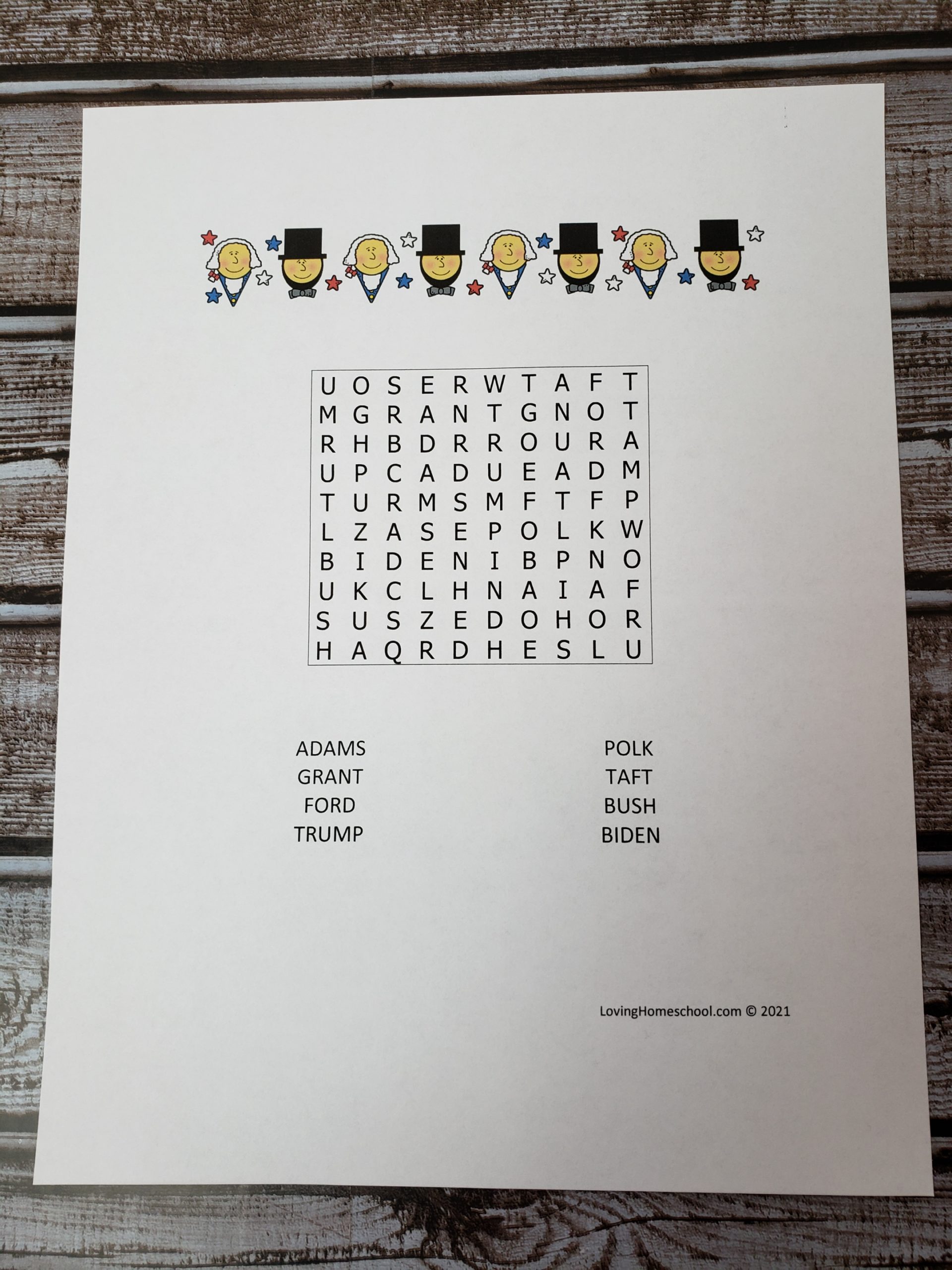 Presidents Day Word Search - LovingHomeschool.com