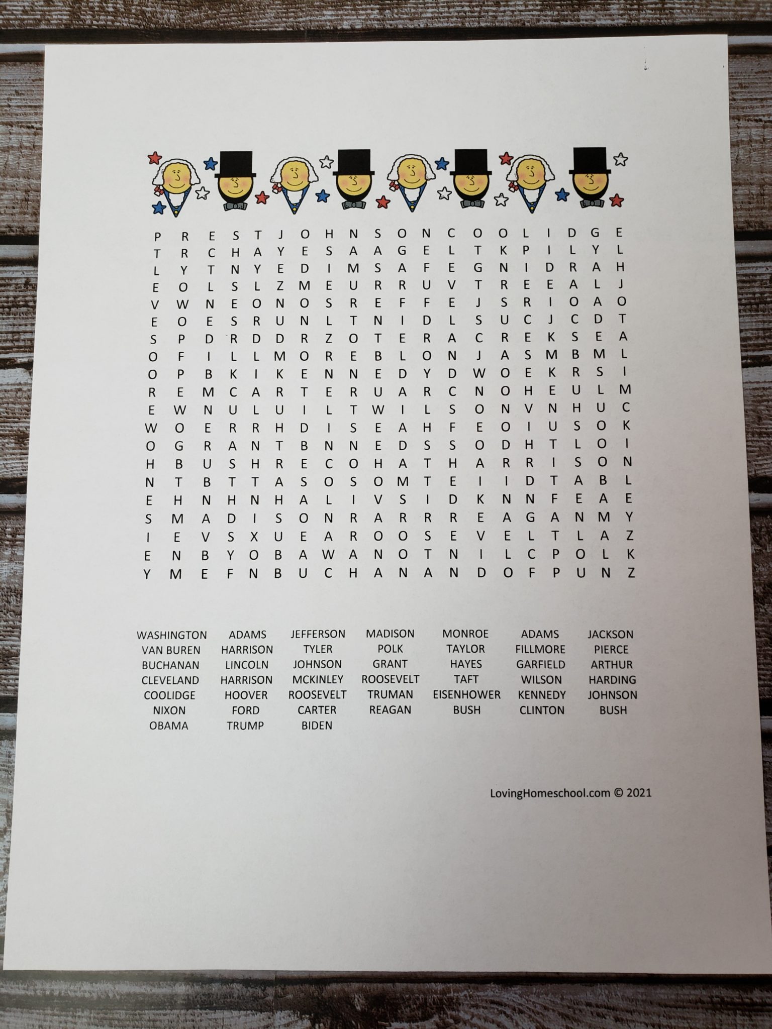 Presidents Day Word Search - LovingHomeschool.com