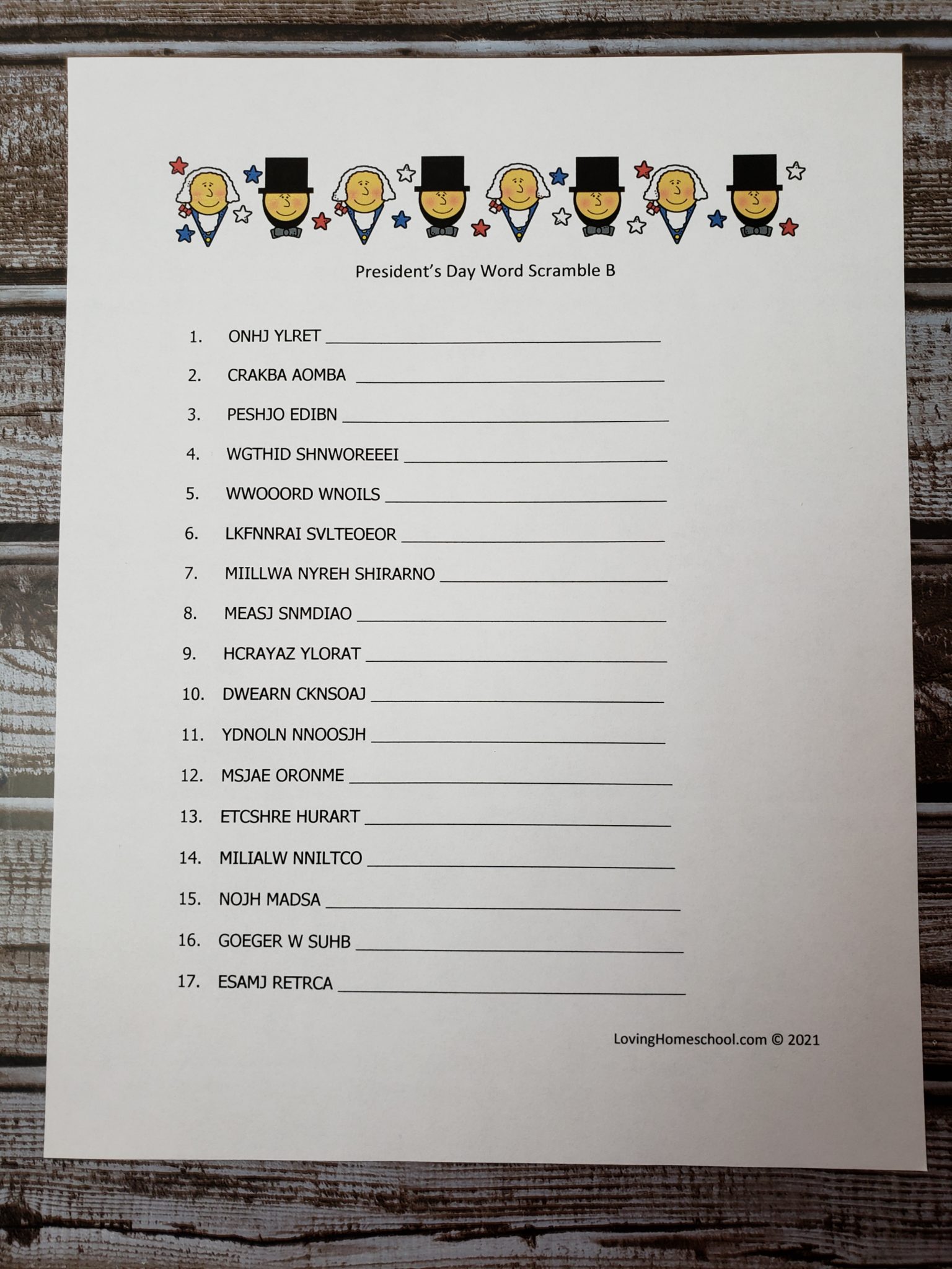 President’s Day Word Scramble - LovingHomeschool.com