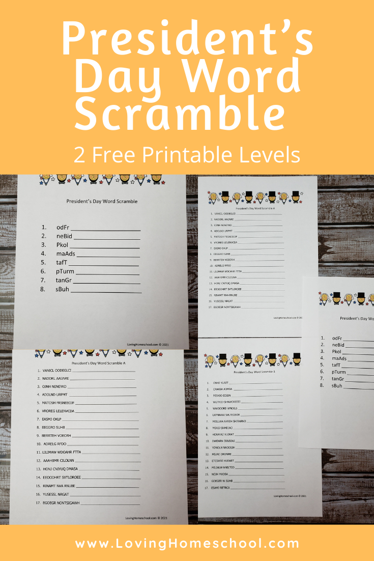President’s Day Word Scramble - LovingHomeschool.com
