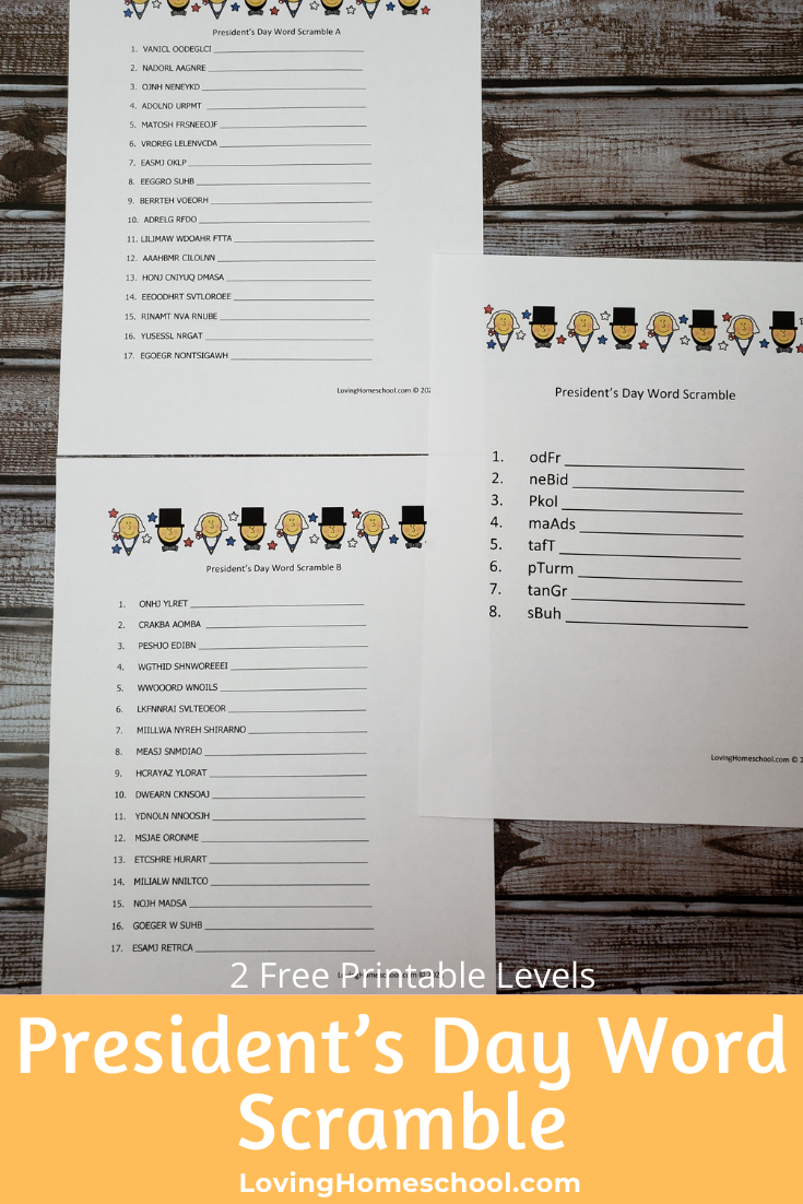 President’s Day Word Scramble - LovingHomeschool.com