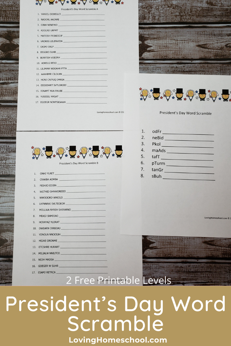 President’s Day Word Scramble - LovingHomeschool.com