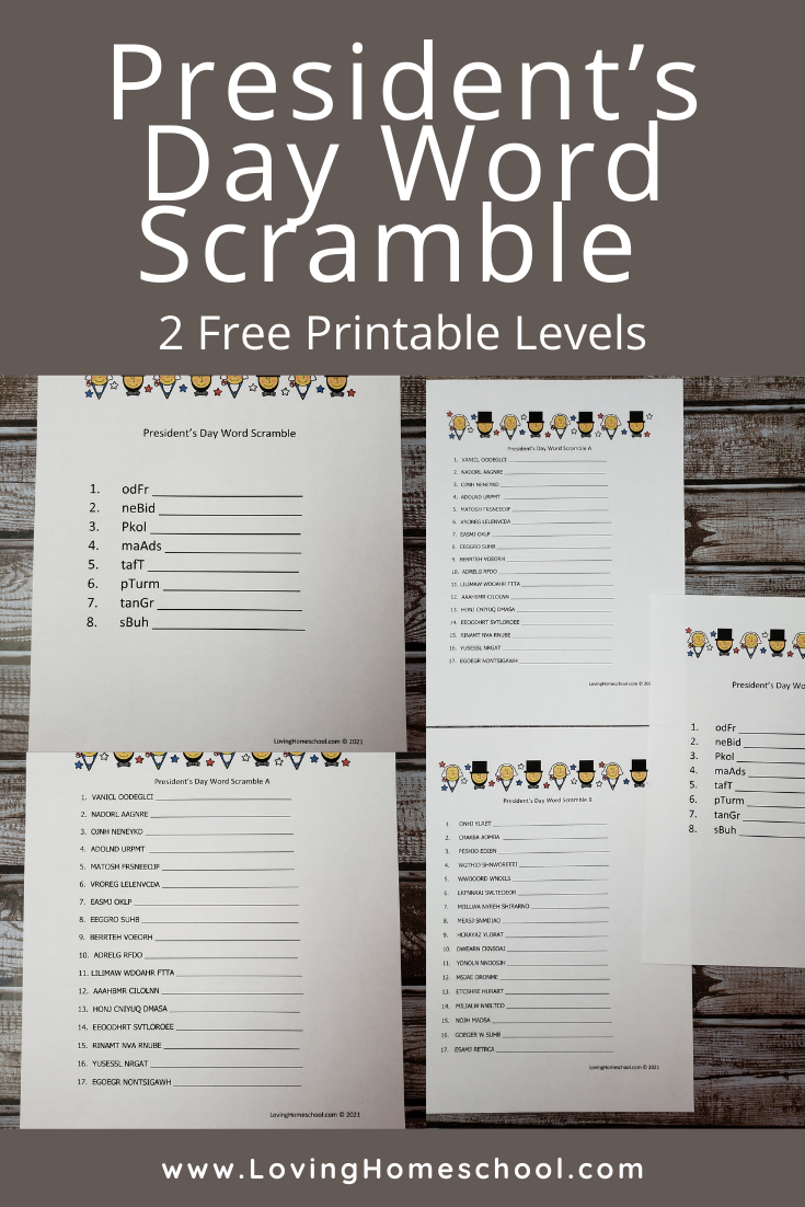 President’s Day Word Scramble - LovingHomeschool.com
