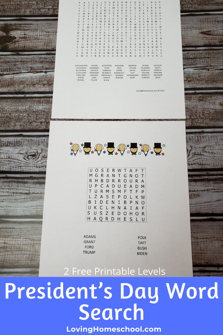 Presidents Day Word Search - LovingHomeschool.com