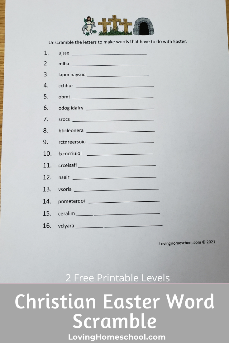 Christian Easter Word Scramble - LovingHomeschool.com