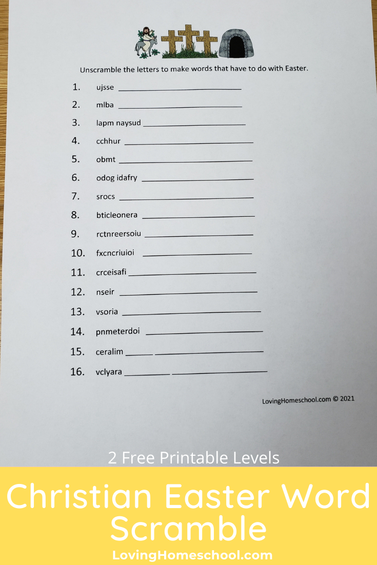 Christian Easter Word Scramble - LovingHomeschool.com