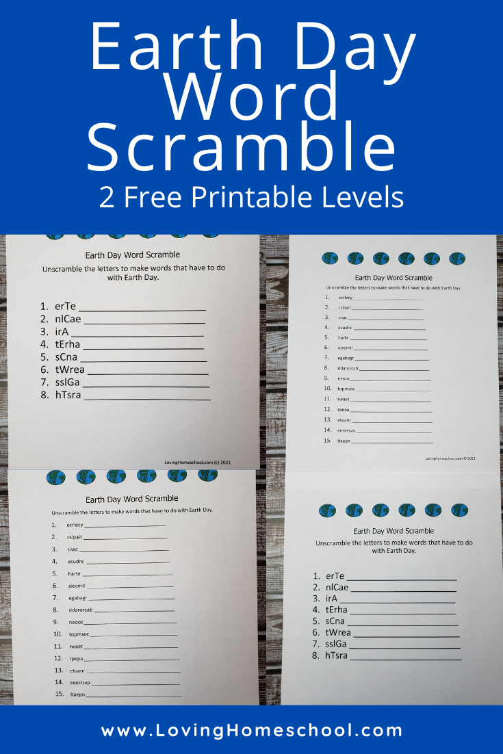 Earth Day Word Scramble - LovingHomeschool.com