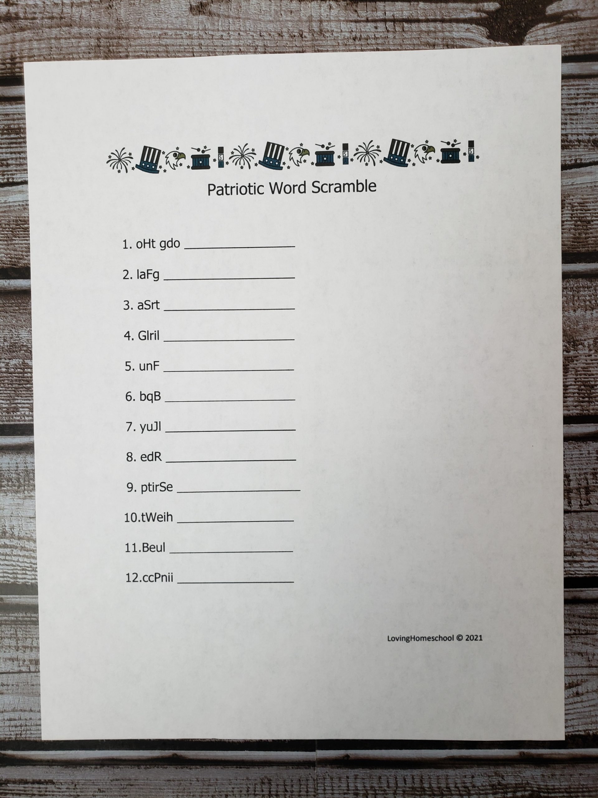 Patriotic Word Scramble - LovingHomeschool.com