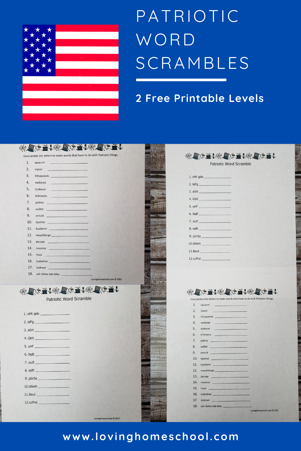 Patriotic Word Scramble - LovingHomeschool.com