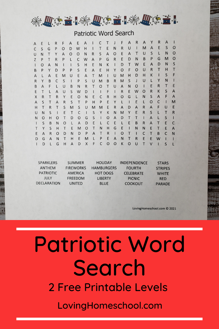 Patriotic Word Search - LovingHomeschool.com