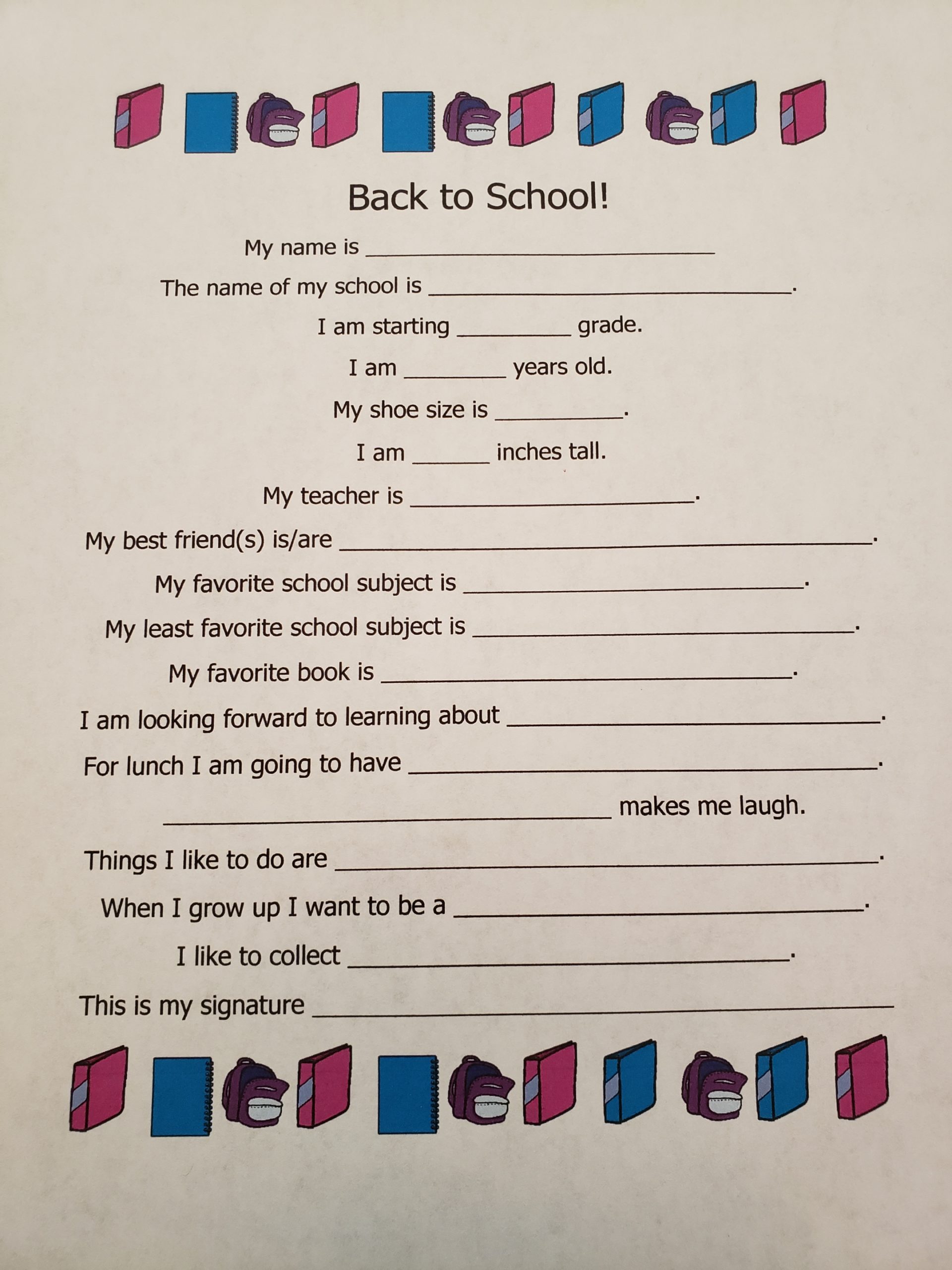 Back to School About Me Printable - LovingHomeschool.com