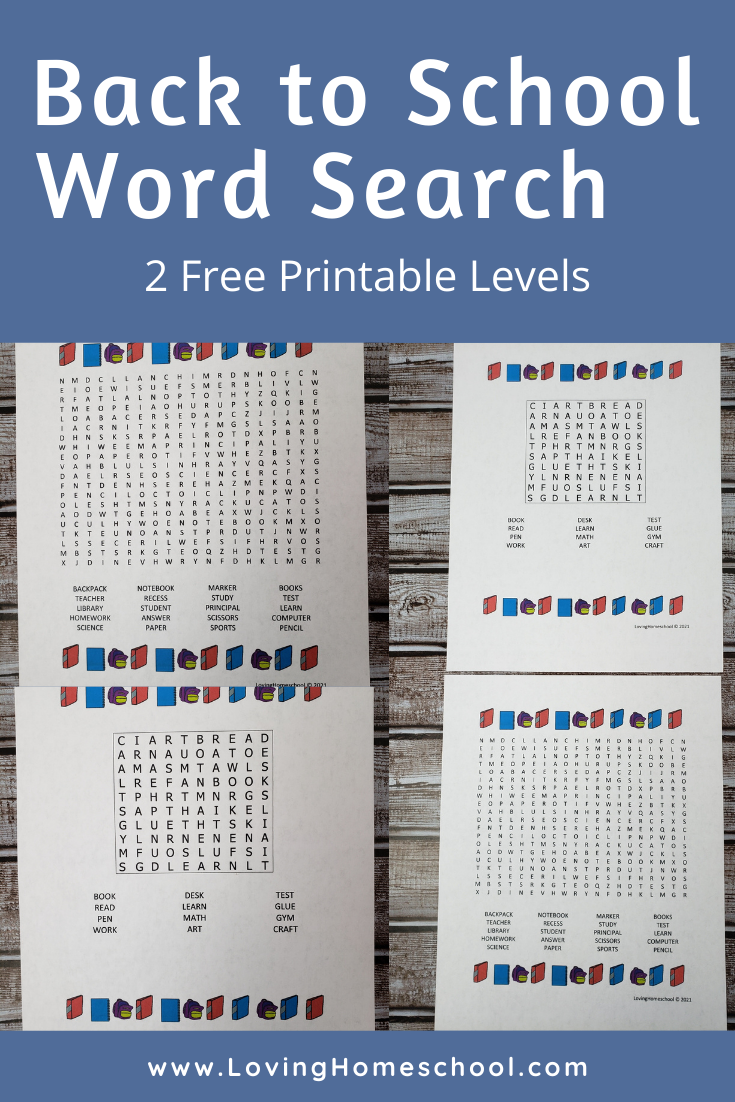 Back to School Word Search - LovingHomeschool.com