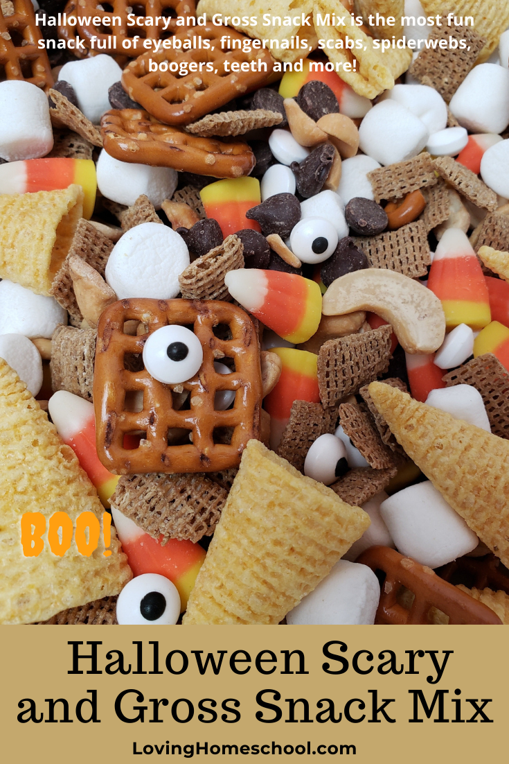 Halloween Scary and Gross Snack Mix - LovingHomeschool.com