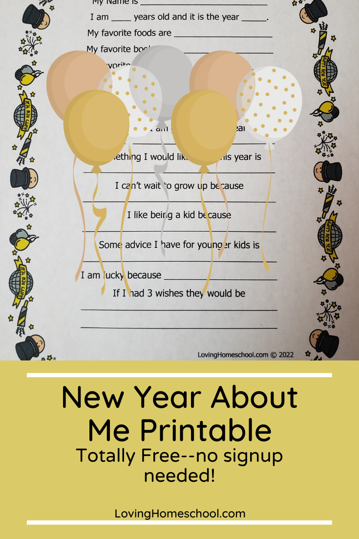 New Year About Me Printable - LovingHomeschool.com