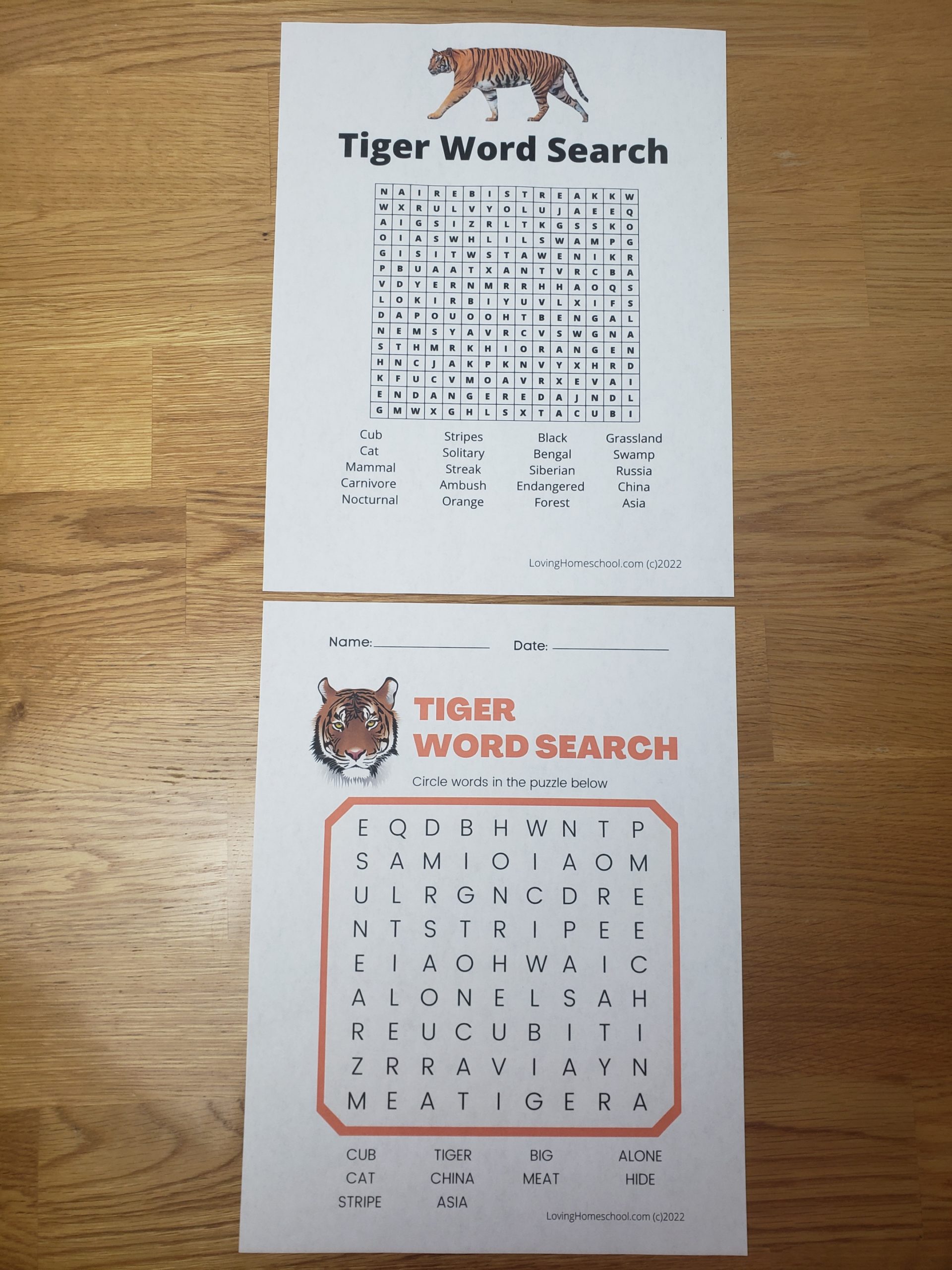 Tiger Word Search Printables - LovingHomeschool.com