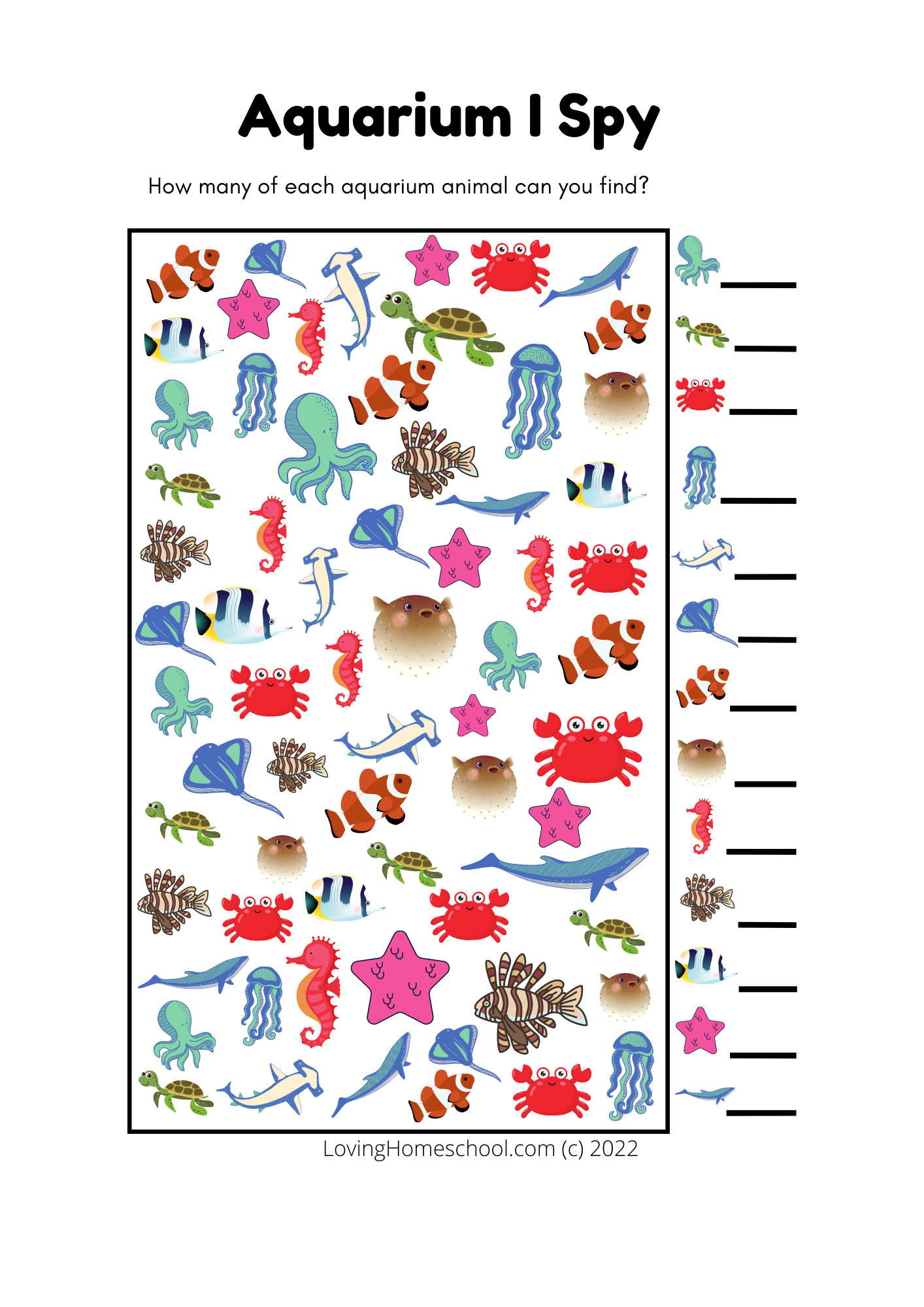 Aquarium I Spy Printables - LovingHomeschool.com