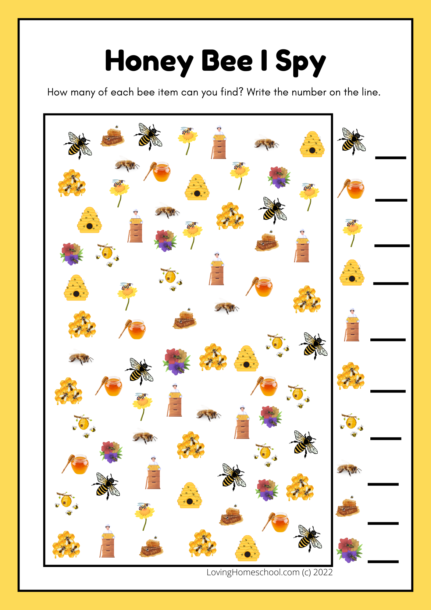 Honey Bee I Spy Printables - LovingHomeschool.com