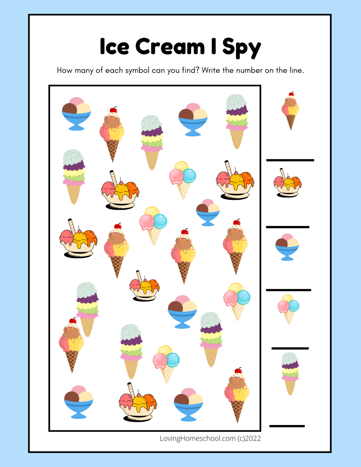 Ice Cream I Spy Printables - LovingHomeschool.com