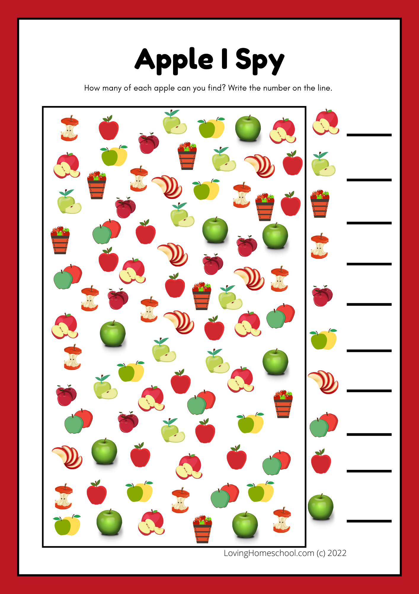 Apple I Spy Printable - LovingHomeschool.com