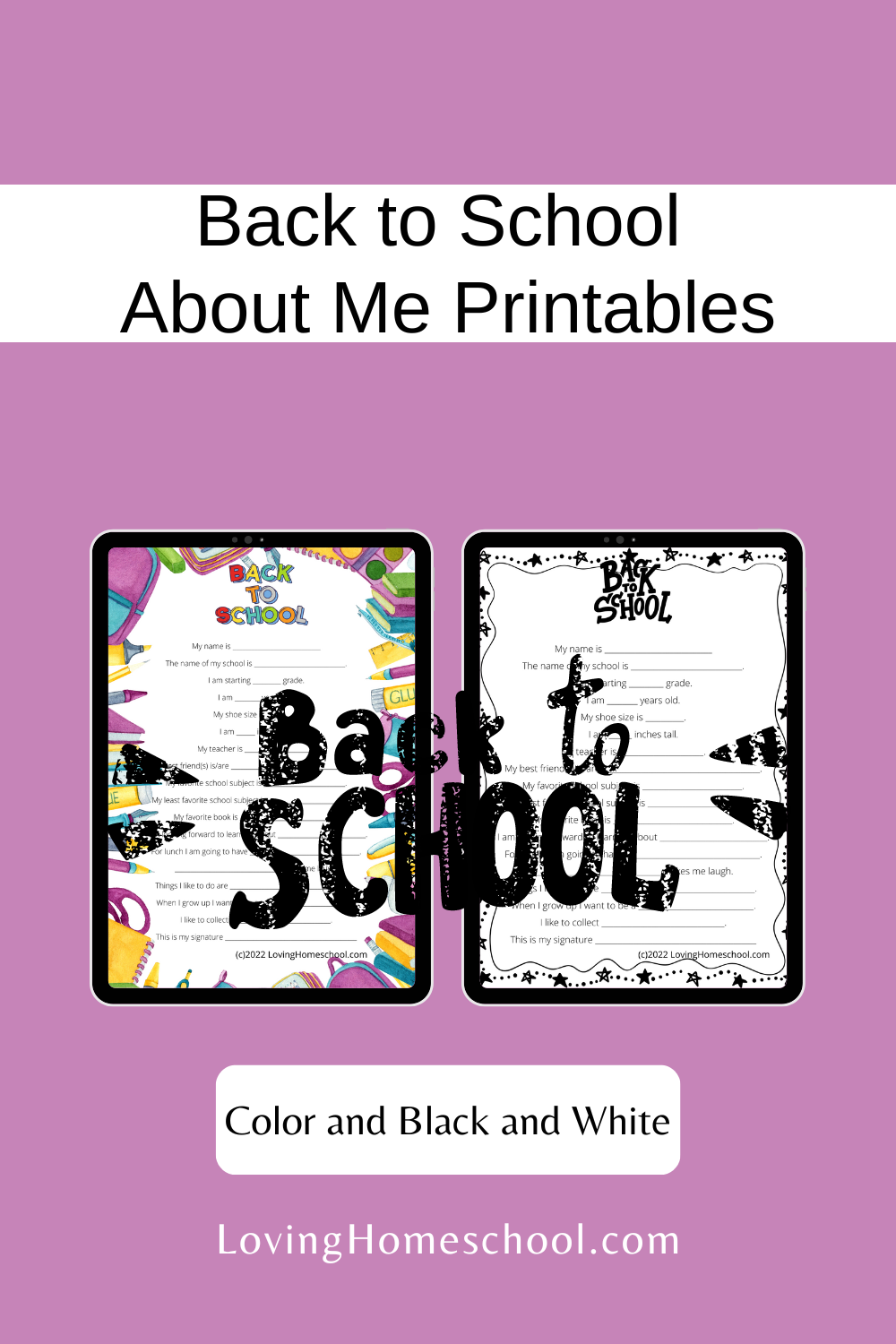 Back to School About Me Printable - LovingHomeschool.com