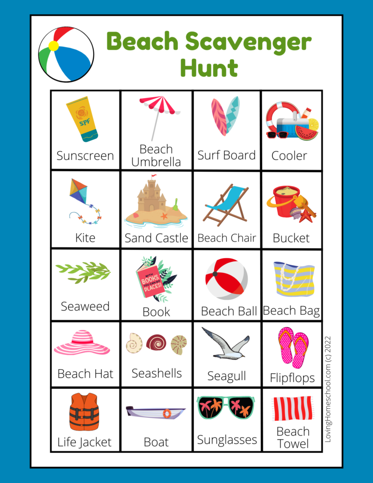 Beach Scavenger Hunt - LovingHomeschool.com