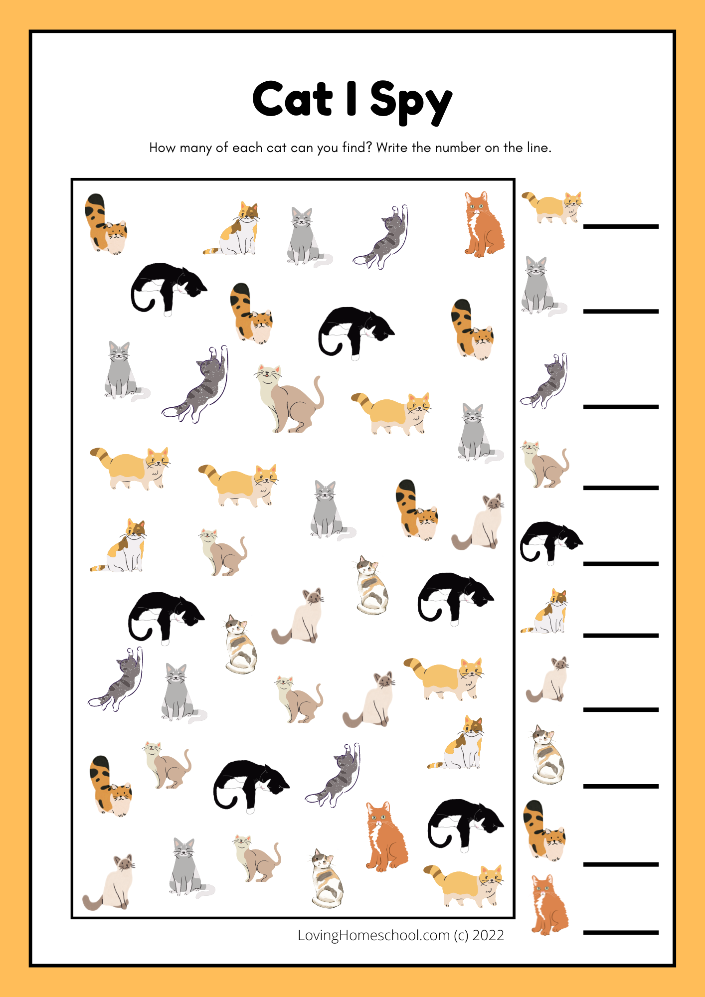 Cat I Spy Printables - LovingHomeschool.com