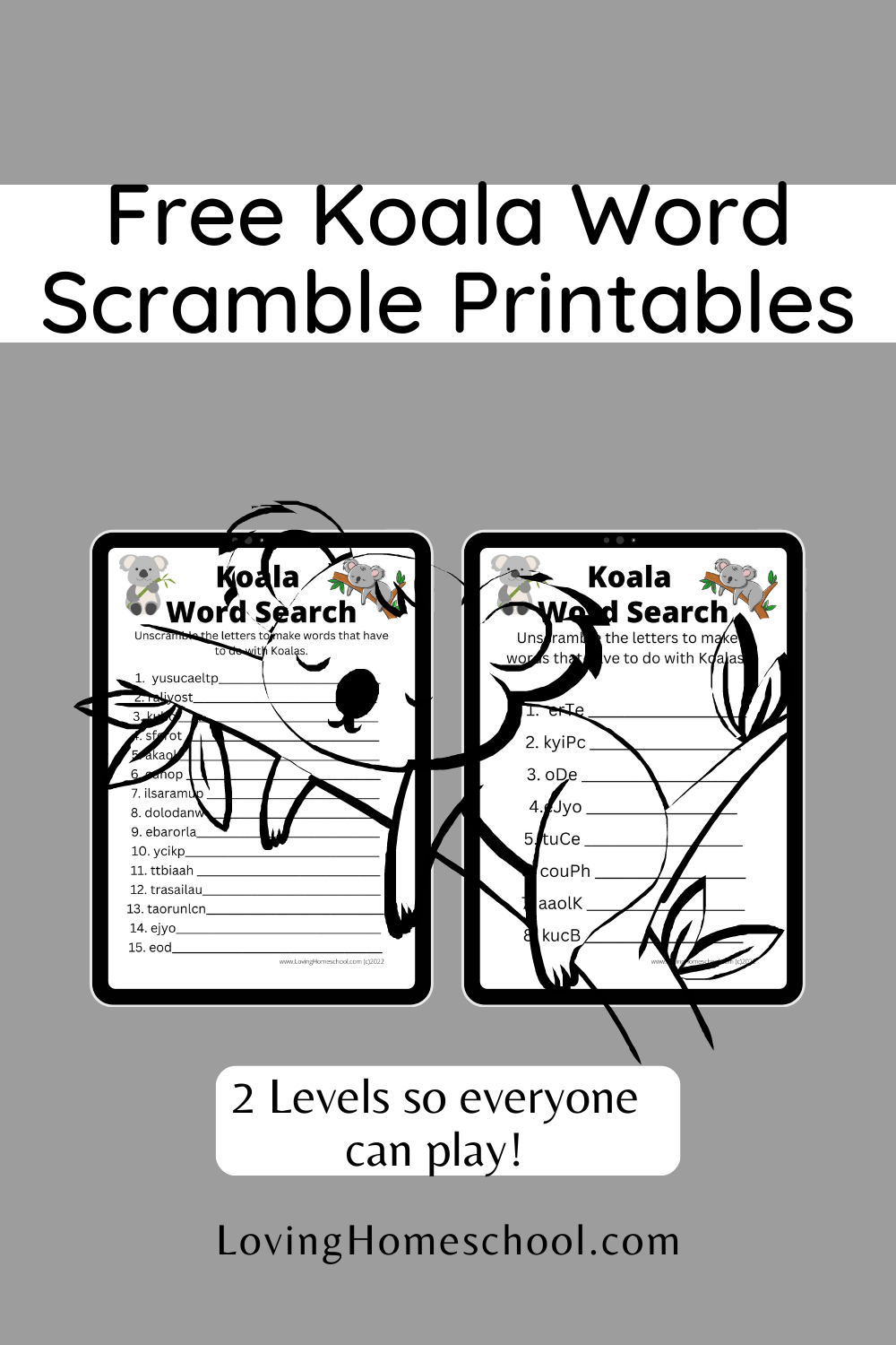Koala Word Scramble Printables - LovingHomeschool.com