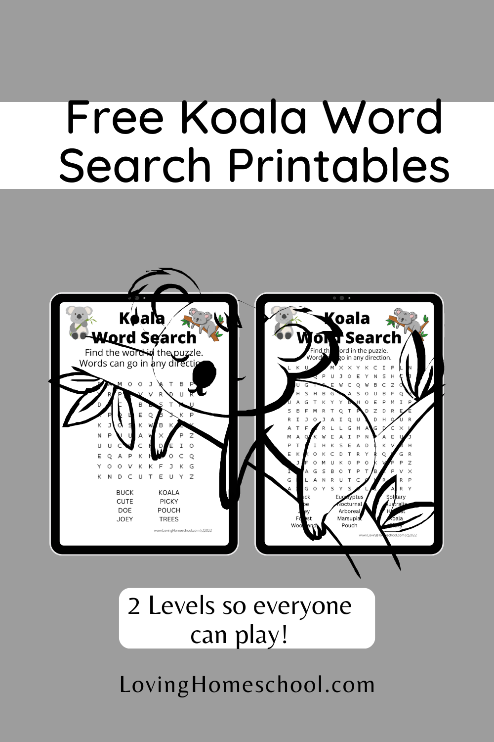 Koala Word Search Printables - LovingHomeschool.com