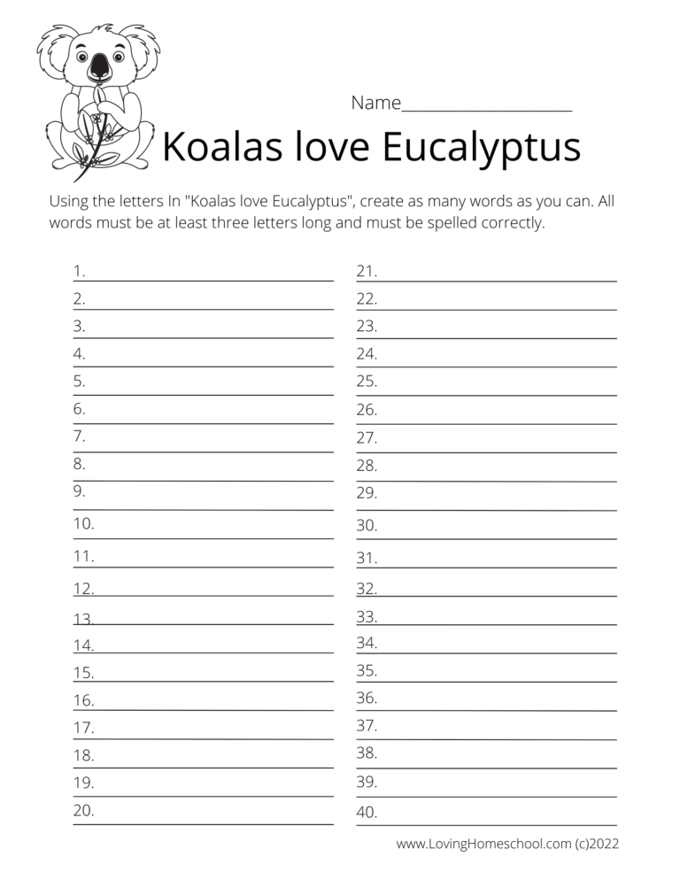 Koala Unit Study - LovingHomeschool.com