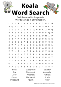 Koala Word Search Printables - LovingHomeschool.com