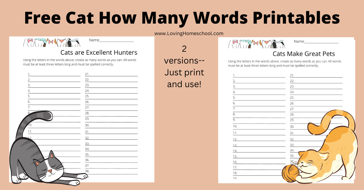 Cat How Many Words Printables - LovingHomeschool.com