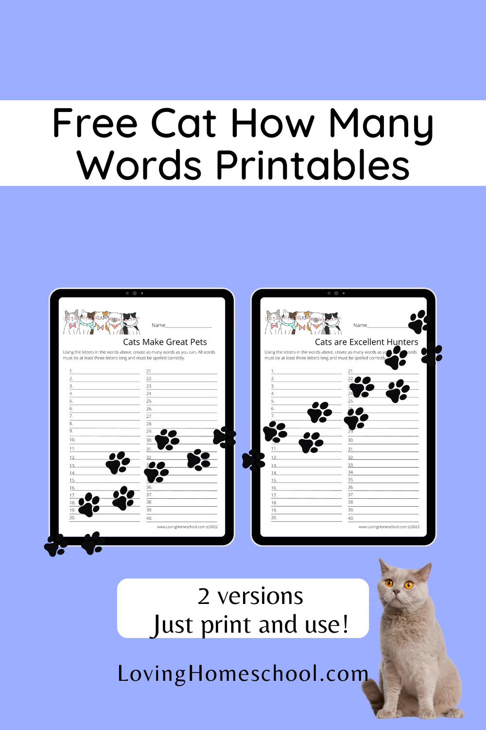 Cat How Many Words Printables - LovingHomeschool.com