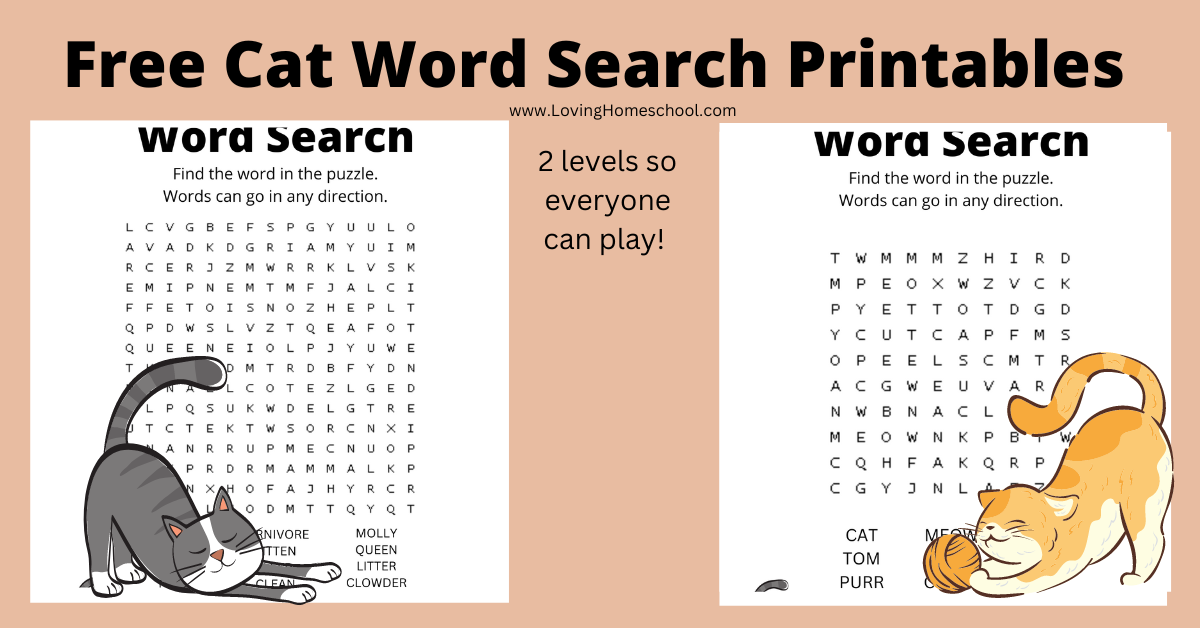 Cat Word Search Printables - LovingHomeschool.com