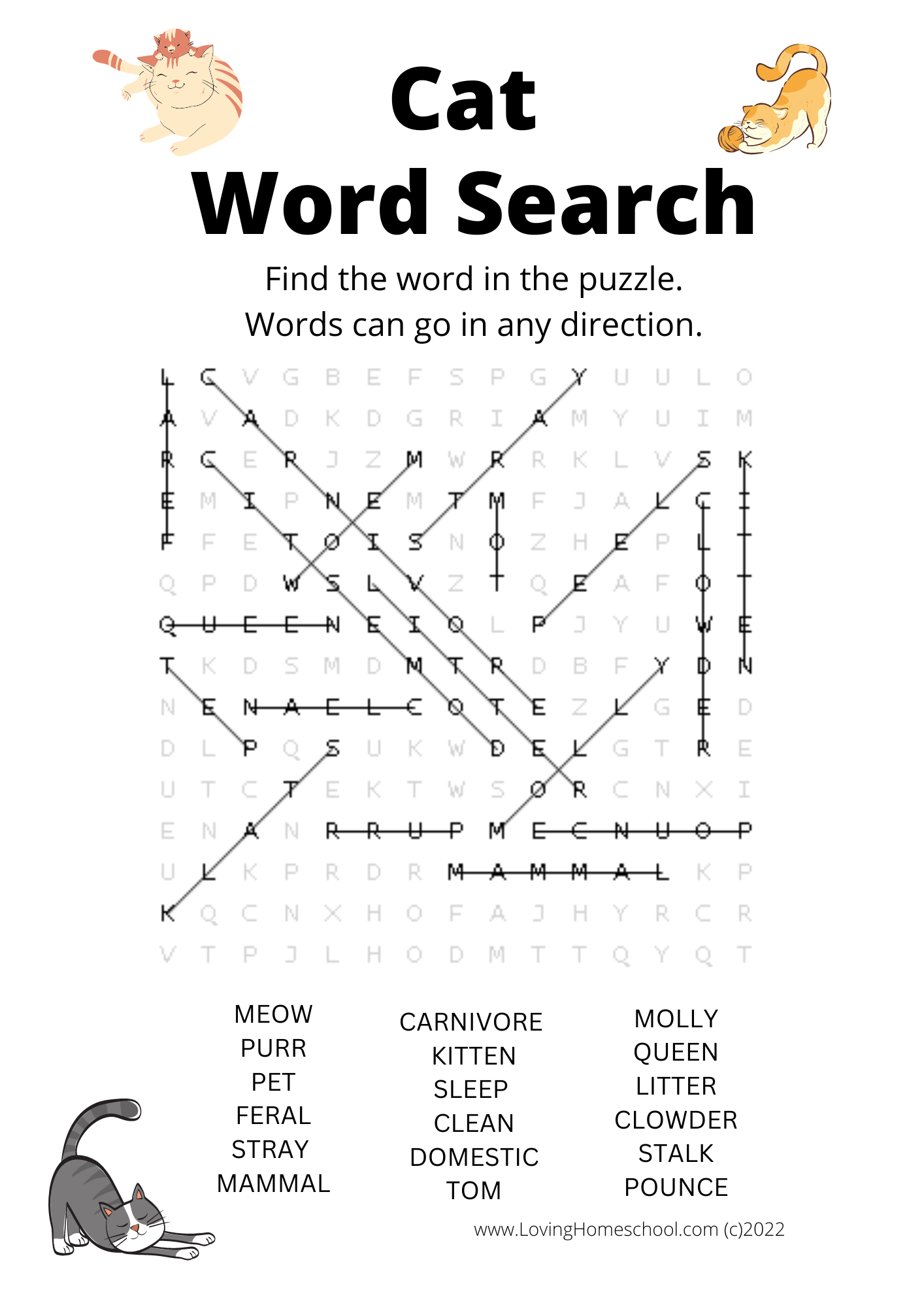 Cat Word Search Printables - LovingHomeschool.com