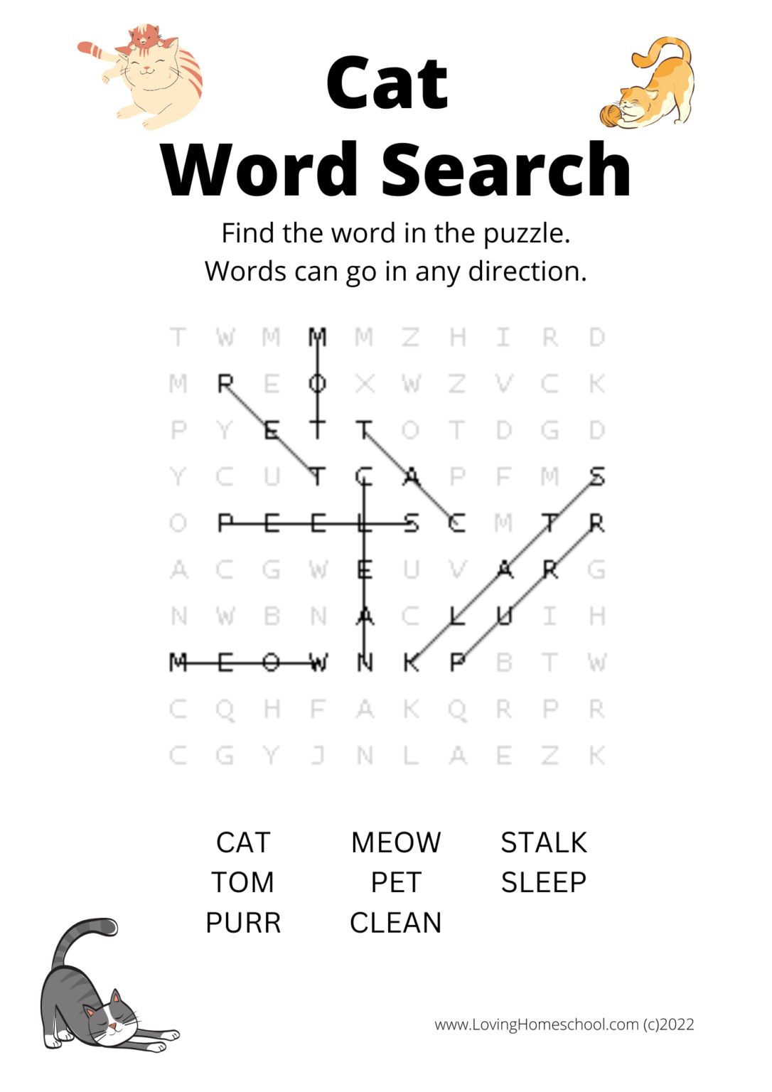 Cat Word Search Printables - LovingHomeschool.com