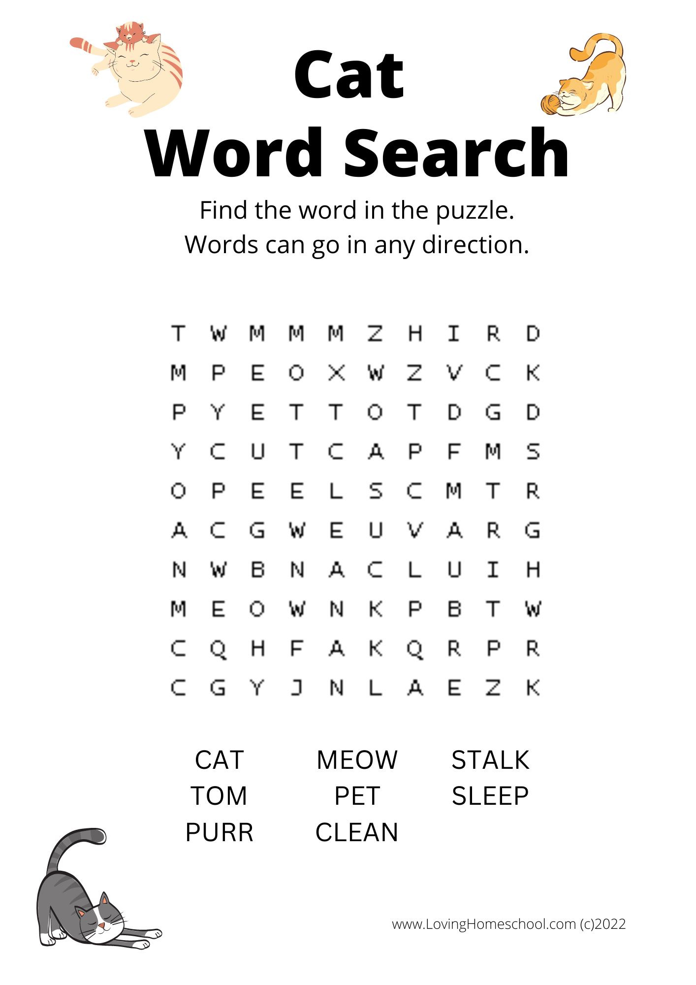 Cat Word Search Printables - LovingHomeschool.com