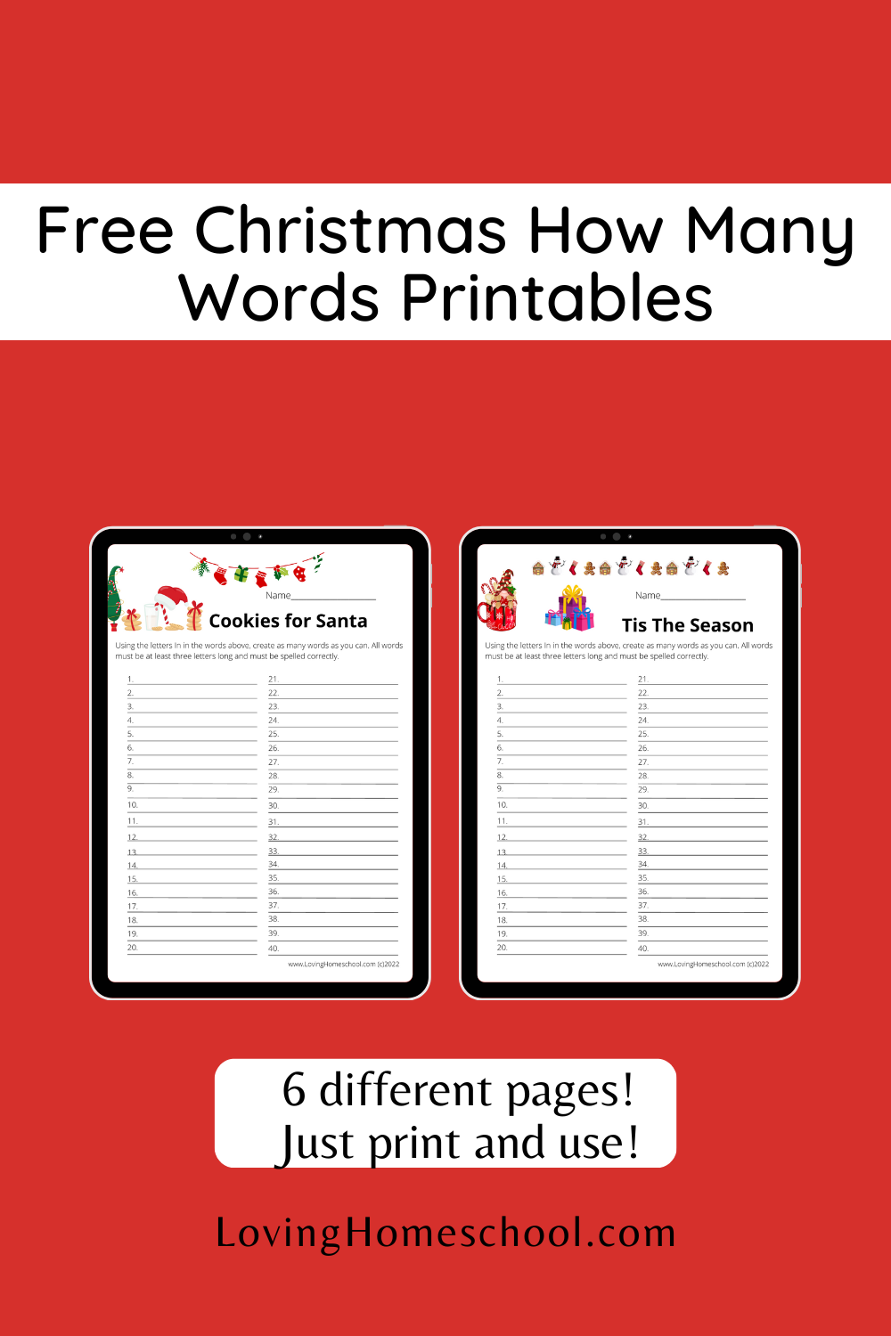 Free Christmas How Many Words Printables - LovingHomeschool.com